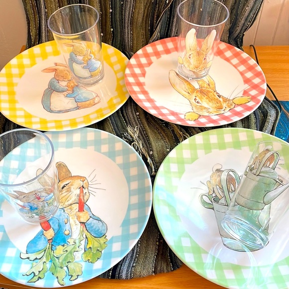 Pottery Barn Kids | Dining | Pottery Barn Peter Rabbit Gingham Set 4 ...